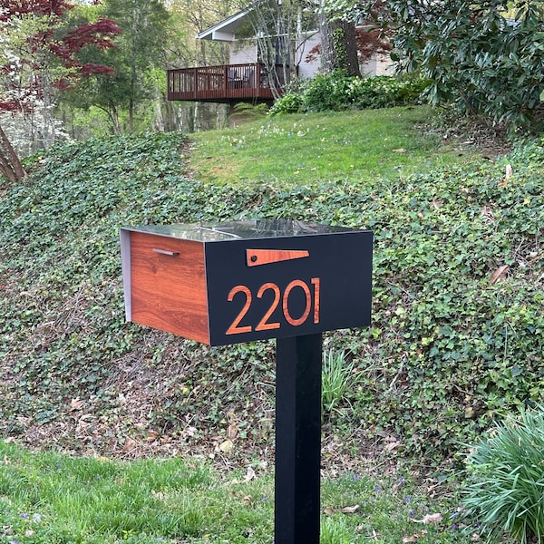Extra Large Mailbox - Post Mounted - Aluminum Black Body With Red Oak ...
