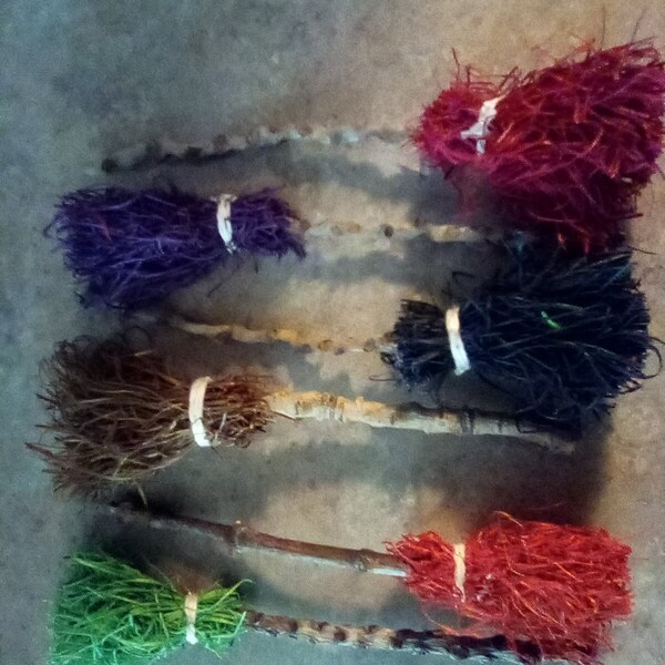Set of 5 Miniature Handmade Round Excelsior Brooms 6-6.5" Witch ...