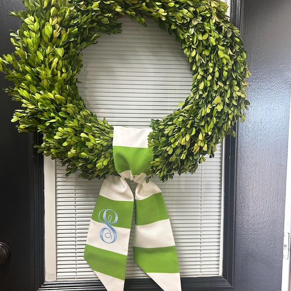 Spring Green Stripe Monogram Wreath Sash for Front Door, Personalized ...