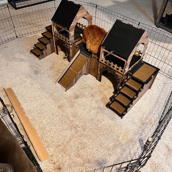 Elegant Bunny Castle With Twin Towers: Two-story White Pink Palace ...