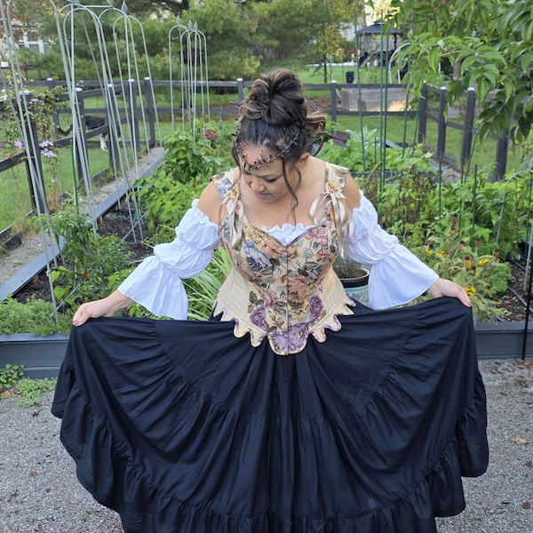 Women Renaissance Fair Cottage Core - Black Corset Dress- Medieval ...