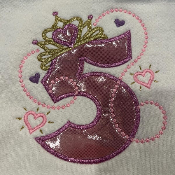 Princess Tiara + Pearls #5 Applique Machine Embroidery Design Birthday ...