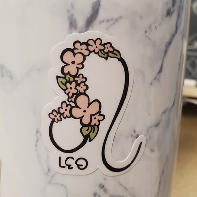 Flowered Leo Sticker, Leo Zodiac Sticker, Star Signs, Stickers for ...