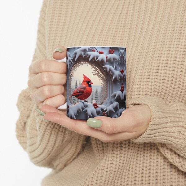 3D Winter Red Cardinal Bird Mug Wrap 11oz & 15oz Mug Template, 3D Mug ...
