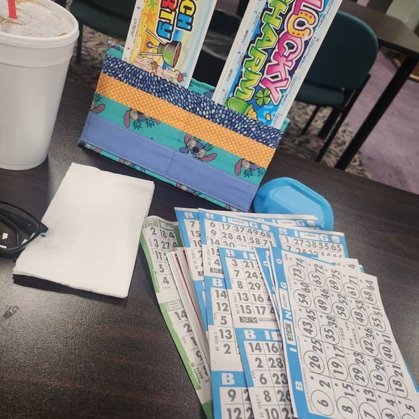 Standing Fabric Holder, Black & Red Bloom, 4 Pocket Rows, Bingo Tabs ...