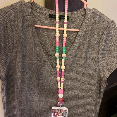 Teacher Lanyard Open Book Lanyard Librarian Lanyard Silicone Bead ...