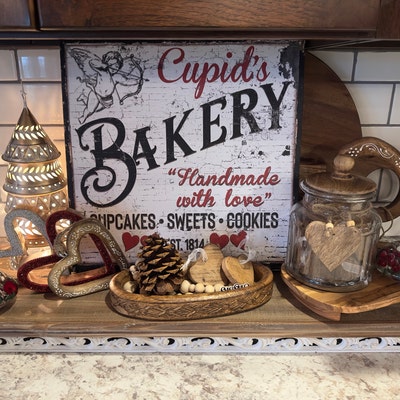 Cupids Bakery, Valentines Day Decor, Valentines Wall Art, Large Canvas ...