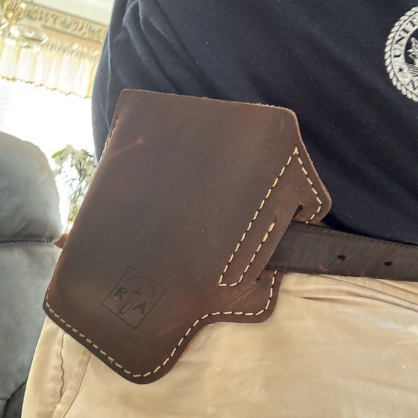 Slanted Leather Phone Holster, Leather Phone Case With Belt Loops ...