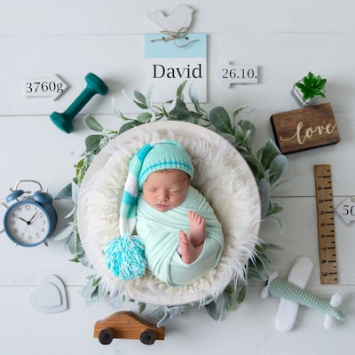 Newborn Baby Birth Announcement Photography Digital Backdrop Boy Prop ...