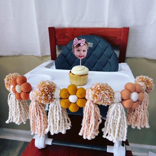Daisy Pom Tassel High Chair Garland- Boho Peach - Etsy