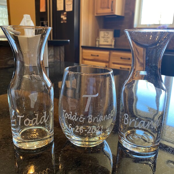 Personalized Stemless Wine Unity Ceremony 3 Piece Set Includes Two ...
