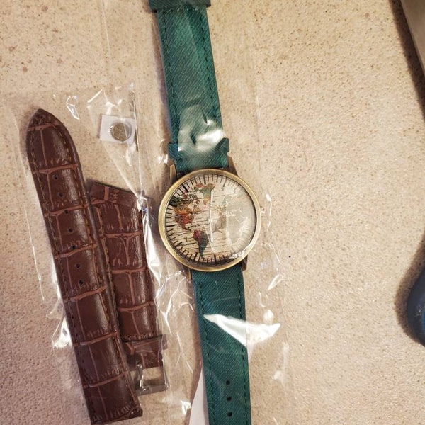 Wristwatch World Map, Mens Watch, Women's Watch, Green World Watch ...