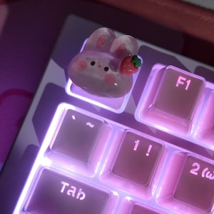 ARTISAN Strawberry Bunny Keycap Pink Green Transparent Cute Kawaii ...