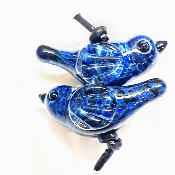Lampwork Bird Tiny SINGLE or PAIR/ Blue Speckled Blackbird Bead ...
