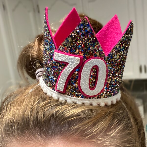 70th Birthday Crown | 70th Birthday Hat | Kaleidoscope Glitter Crown ...