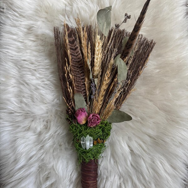 Floral Witchy Broom, Besom, Boho Dried Flowers. Woodland Witch. Green ...