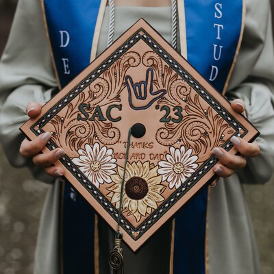 Custom Tooled Leather Graduation Cap Topper - Etsy
