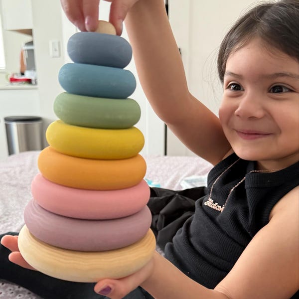 Pastel Wooden Stacking Rings Rainbow Stacker Toy Birthday Unique Gift ...