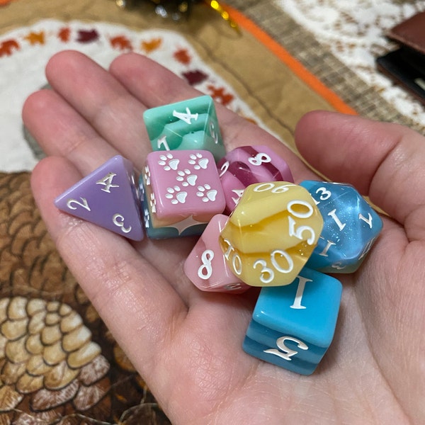 Pastel Rainbow TTRPG Dice Set, Polyhedral Dice, D&D Dice, Dungeons and ...