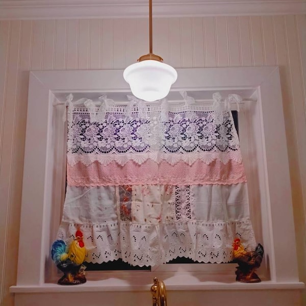 BOHO SHABBY Country Cottage Rustic Farmhouse Lace Curtain Valance/wall ...