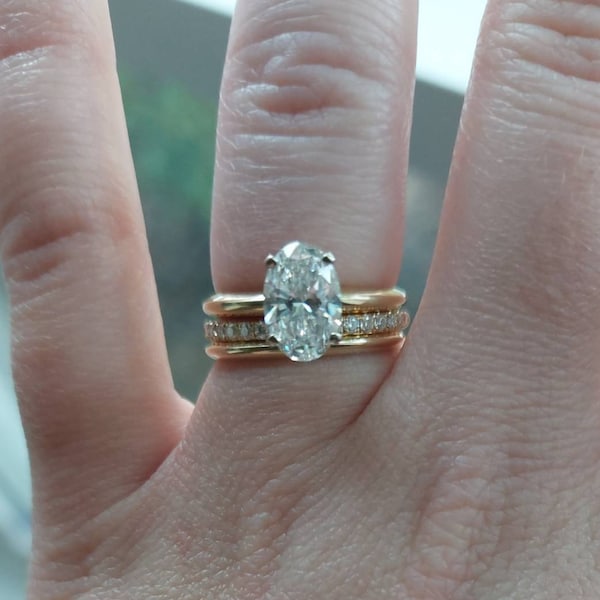 Double Wedding Bands Womens Wedding Ring Set of Two in Solid 14K Gold ...