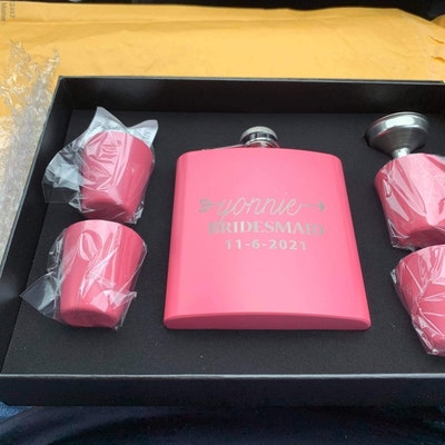 Flask Sets for Bridesmaids, Personalized Pink Flask Set, Gifts for ...