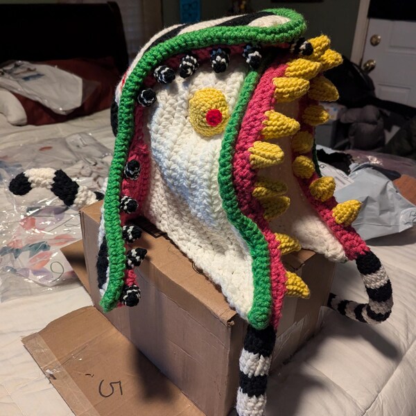 Worm Hat Hood, Crochet, Costume, Halloween, Handmade, Crochet, Toothy ...