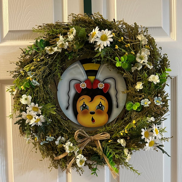 8" Round Honey Bee Wreath Sign, Summer Wreath Sign, Honey Bee Sign ...
