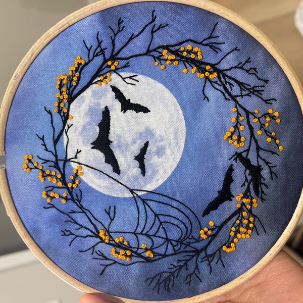 Halloween Scene Embroidery Kit, Spooky Needle Craft Kit, Bats Hoop Art ...