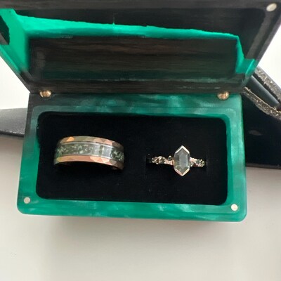 Oval Garnet & Crushed Red Ruby Ring Set Matching Couple Rings His and ...