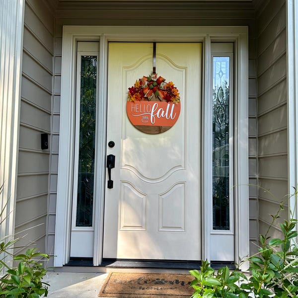 HELLO FALL Door Hanger Hello Fall Front Porch Sign Door Hanger for Fall ...