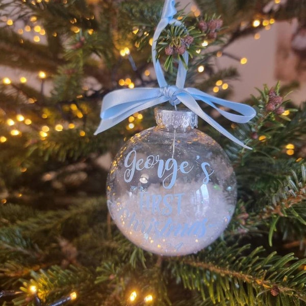 Snow Filled Personalised First Christmas Bauble Rose Gold, Gold, Pink ...