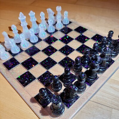 Glitter Resin Chess and Checkers Set Enchanted Opal & Chunky Pink ...