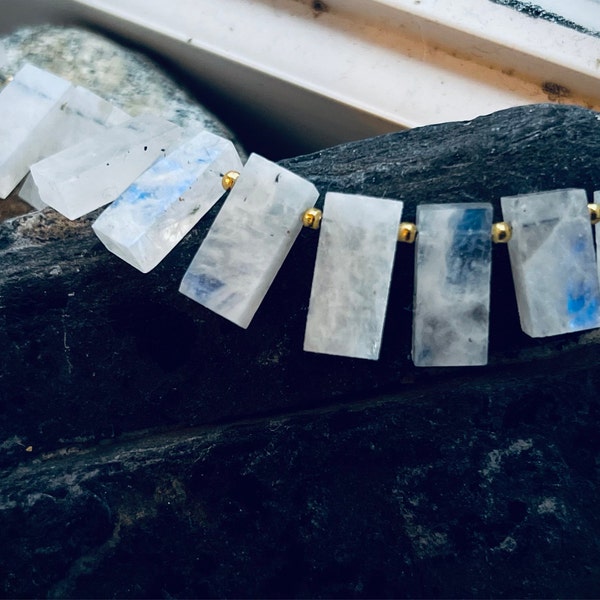 Natural Rainbow Moon Stone, 10 Pieces, Both Side Flat Gemstone, Natural ...