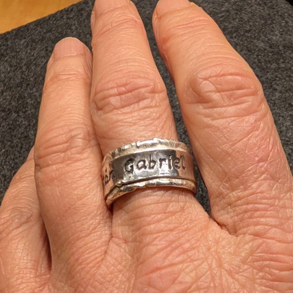 Rotating - Spinner - Ring With Secret Code and Custom Text. Silver Ring ...