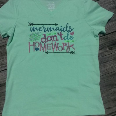 Embroidery Design 5x7 6x10 Mermaids Dont Do Homework Back to - Etsy