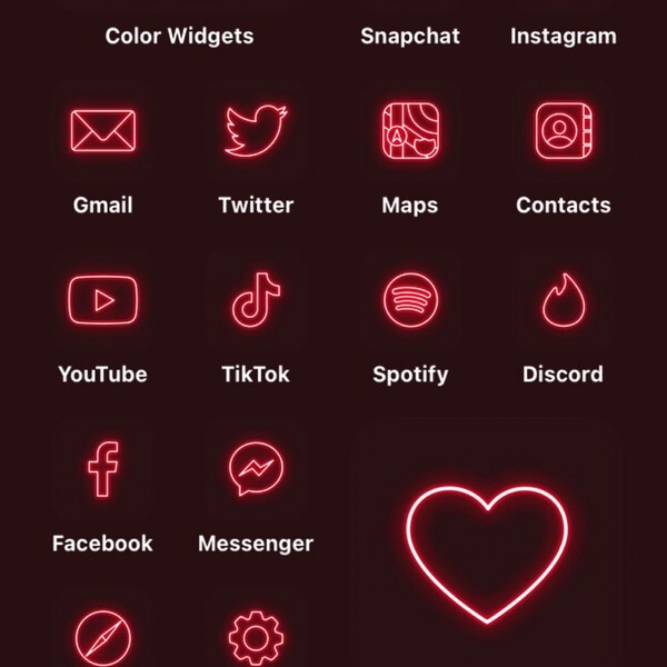 Red Neon App Icons, Neon Aesthetic Ios 14 Icons, iPhone Icon Pack Neon ...