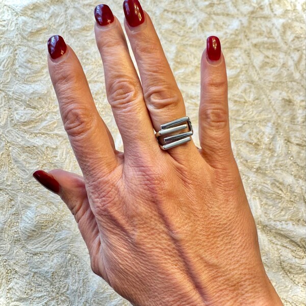 925 Sterling Silver Adjustable Ring | Hammered Ring | Textured Ring | Statement Bold Ring ...