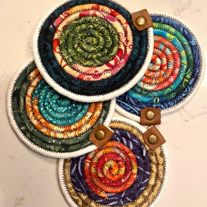 Colorful Cotton Rope Coasters With Leather Tab - Etsy