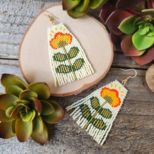 Waterfall Beaded Earring Pattern: Brick Stitch Fringe Bead, Miyuki ...