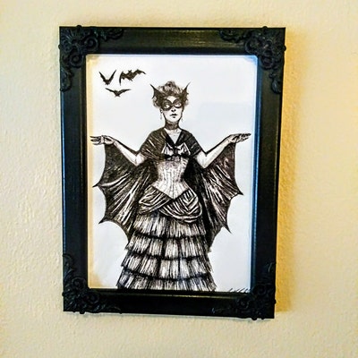Victorian Bat Lady Fine Art Print Vintage Halloween Costume Gothic Dark ...