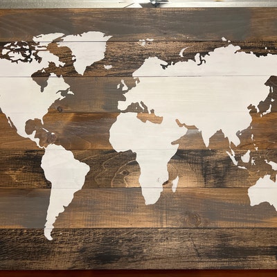 Industrial 1.0 Rustic Wood Map World Map on Wood Wood Map Travel Decor ...
