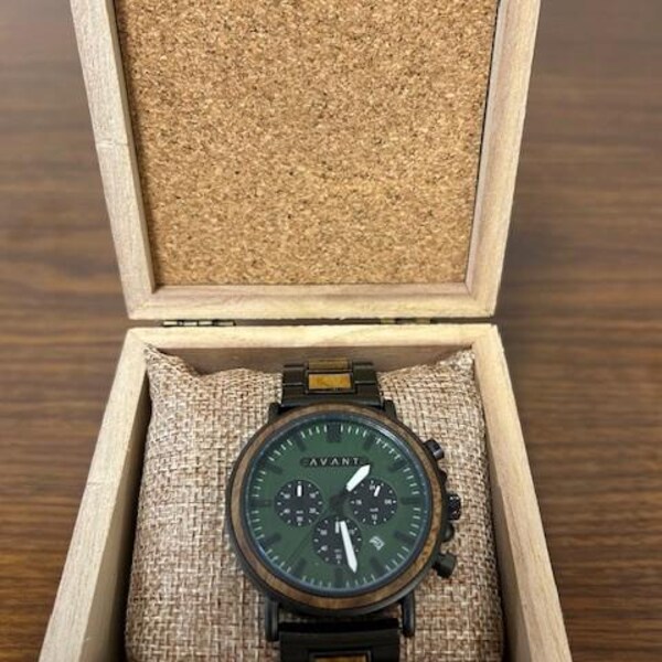 Engraved Wood Watch; Explorer S - 44mm (green Sandalwood & Black Steel ...