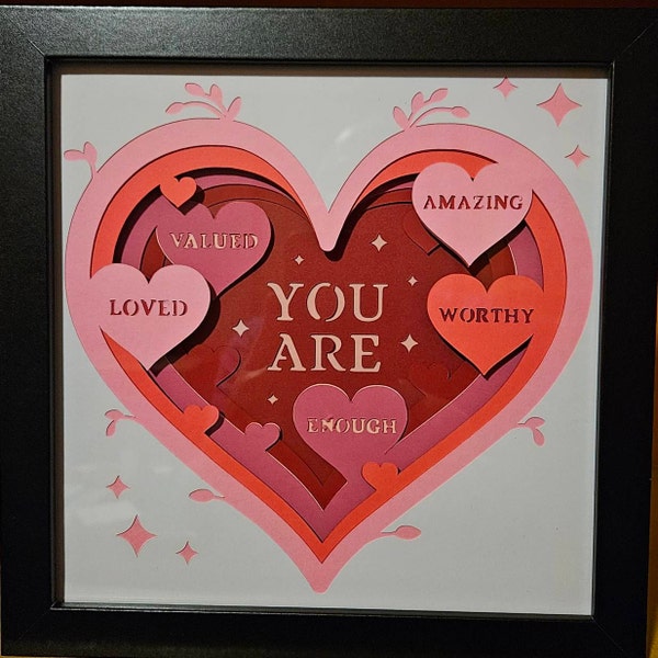 3D Heart of Love Shadow Box With Custom Words, Valentines Day Heart ...