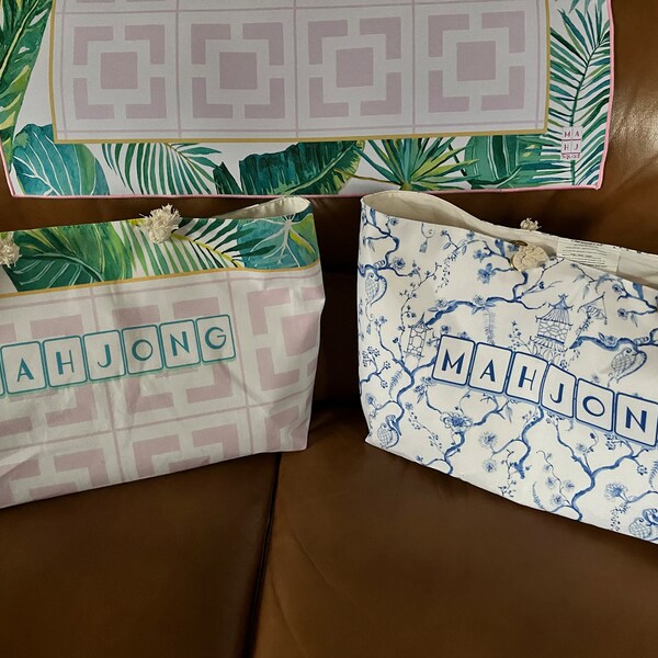Blue Floral Mahjong Tote Bag, Chinoiserie Mahjongg Tote, Blue and White ...
