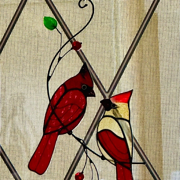 Cardinal Stained Glass Window Hangings Christmas Gift Stained Glass ...