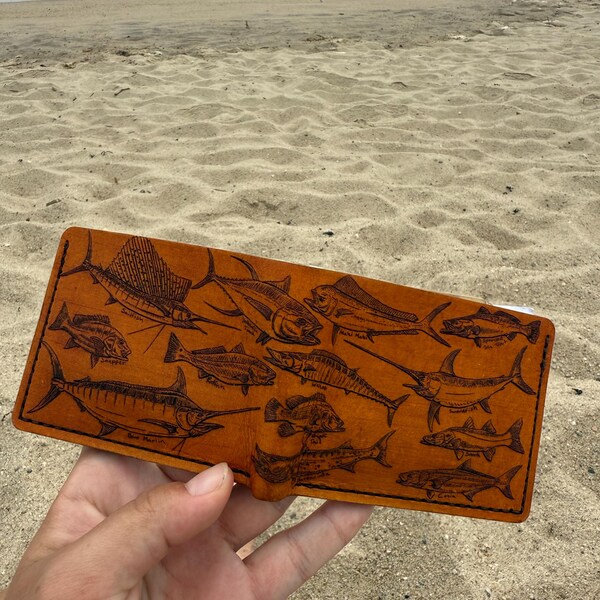Leather Bill Fold Wallet - Saltwater Fishing List - Etsy