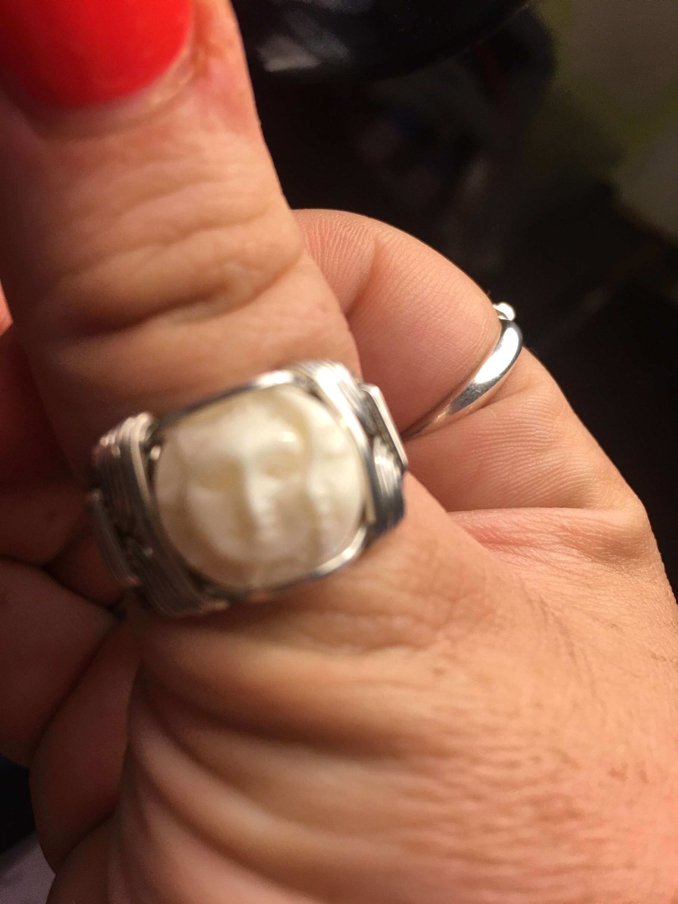 Carved Bone bovine Sun & Crescent Moon Face Cameo Sterling | Etsy