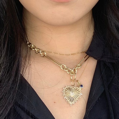 14K Solid Gold Enhancer Round Charm Pendant Lock real 14K Solid Gold ...