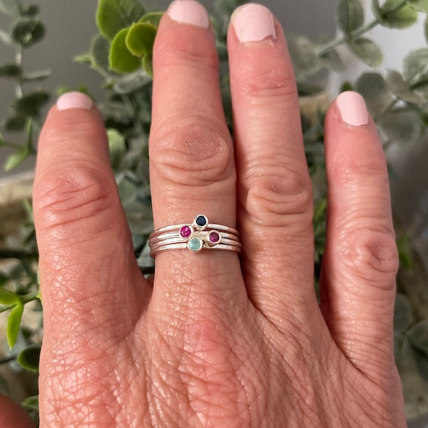 Birthstone Ring, Sterling Silver Birthstone Stacking Ring, Stackable ...